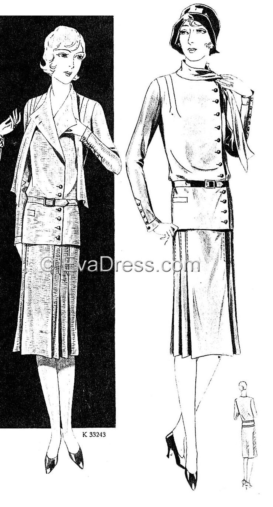 1929 Suit Dress With Scarf Evadress Pattern - Etsy