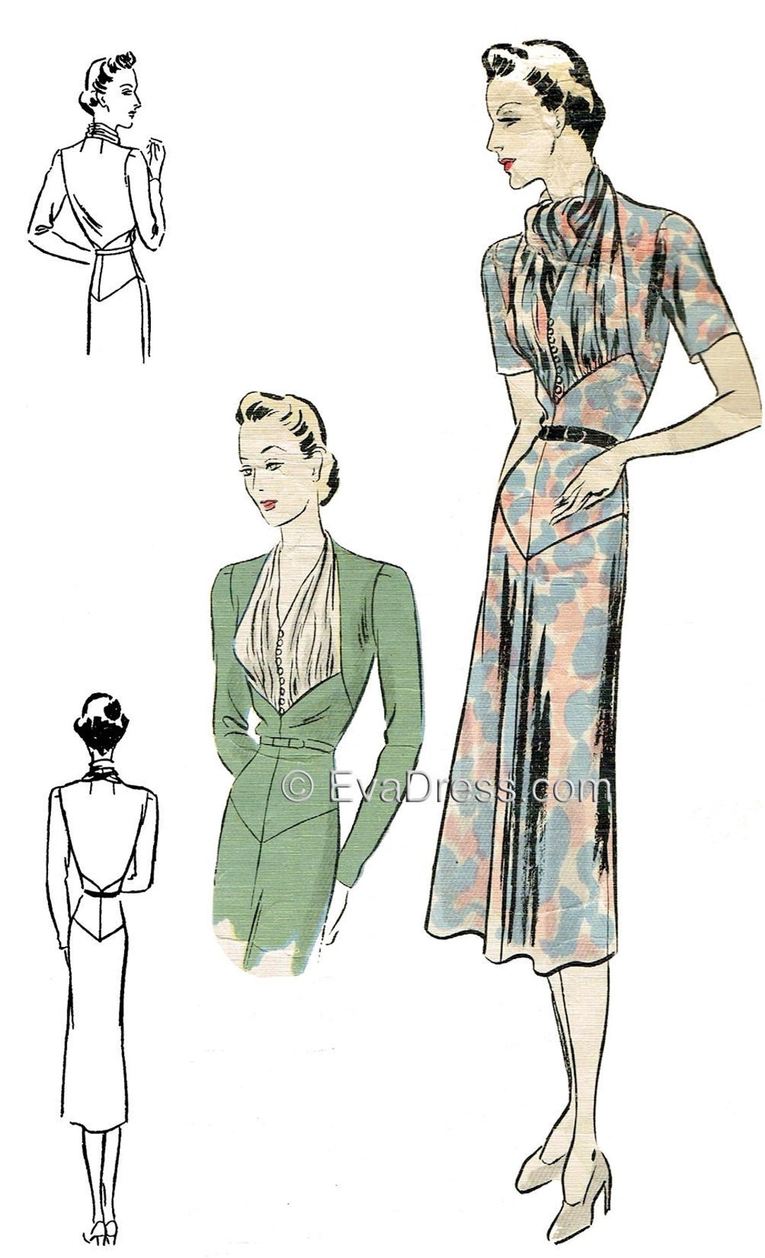 1937 Cocktail Dress Pattern by Evadress! - Etsy