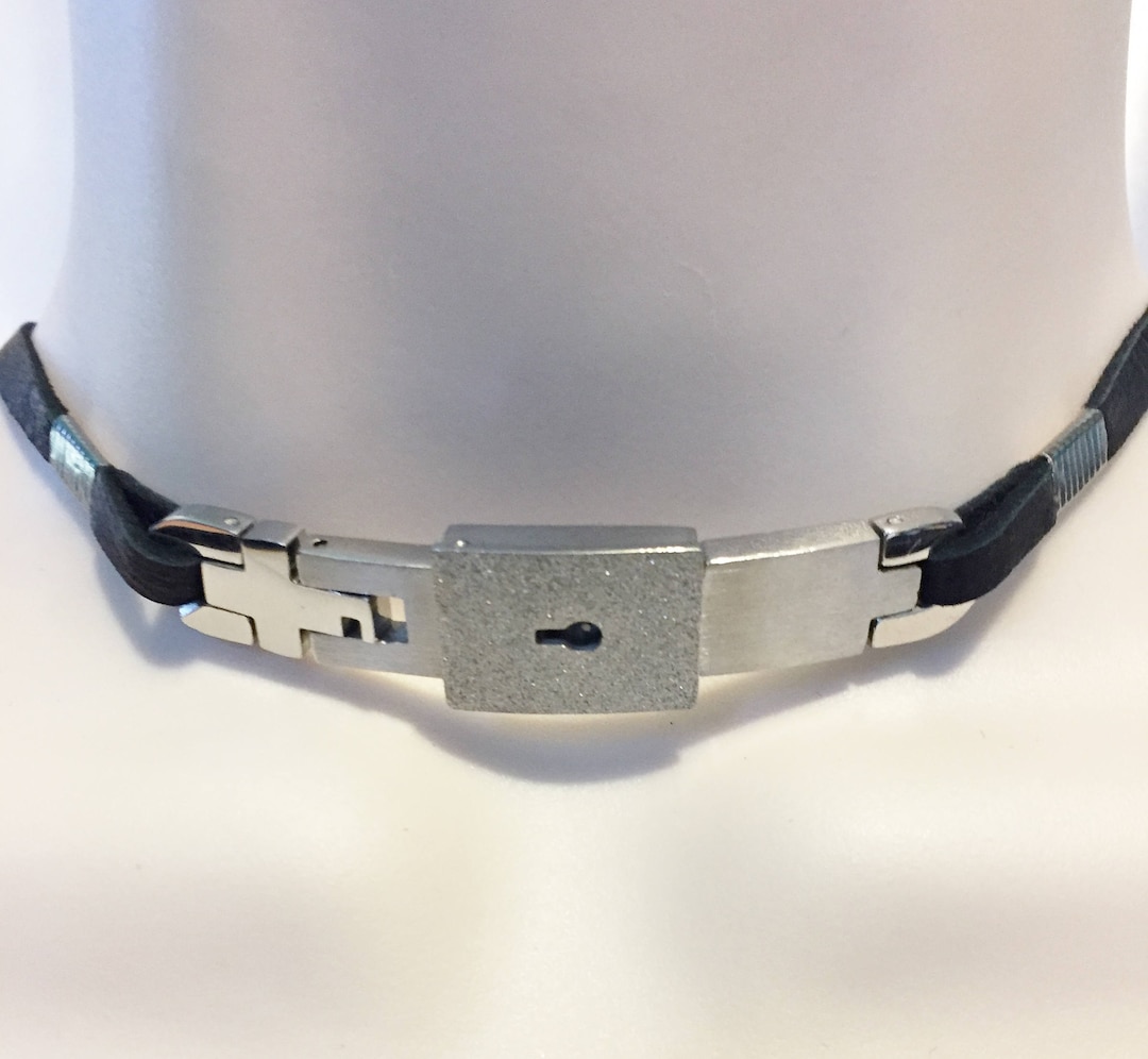 Original Steel 1/4" Leather Choker Locked Lock Locking W/key Symbolic ...