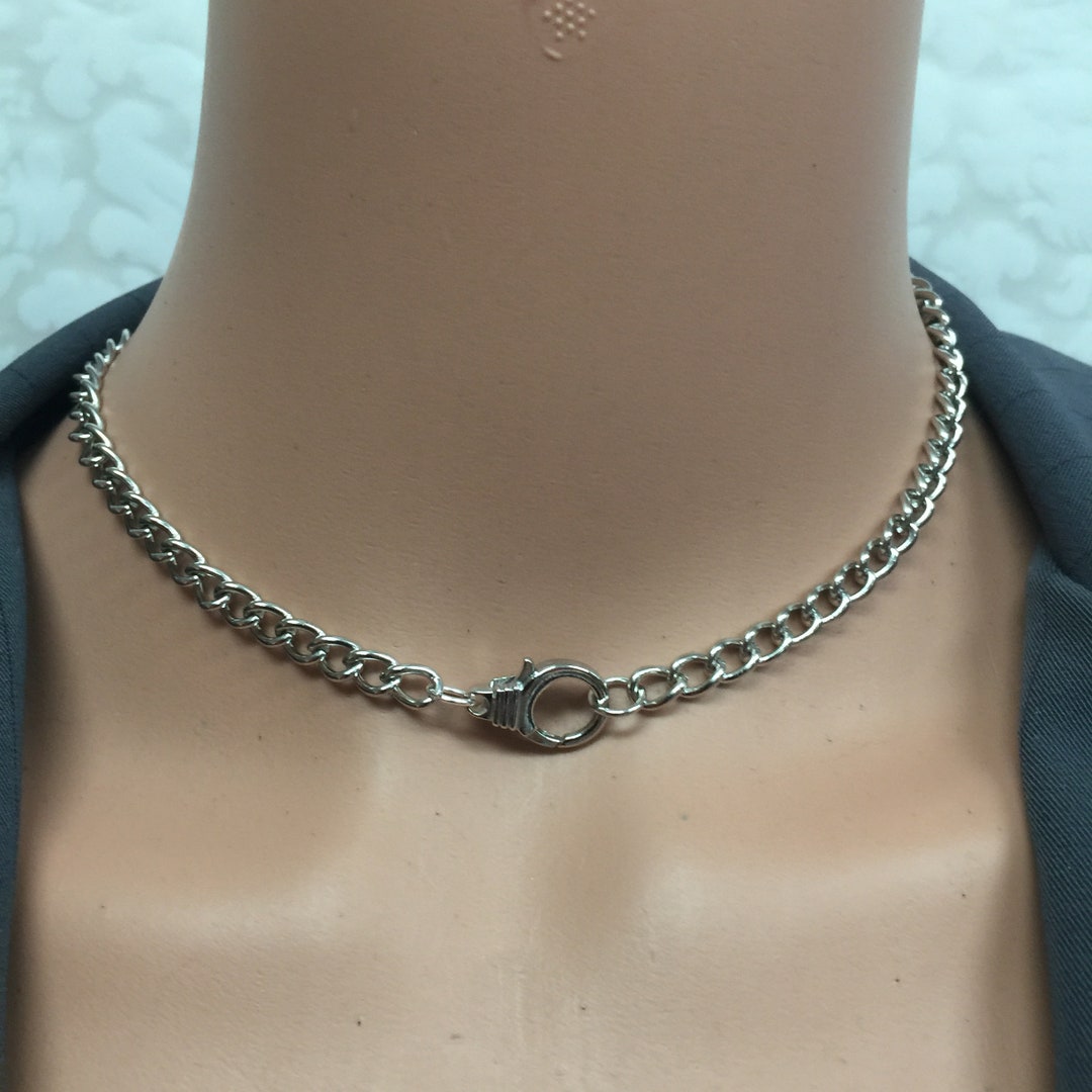 Original Silver Handcuff Front Clasp Necklace Fashion Statement Chunky ...