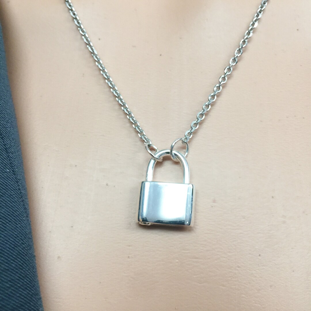 Large 15mm 925 Sterling Silver Faux Lock Padlock & Stainless Steel ...