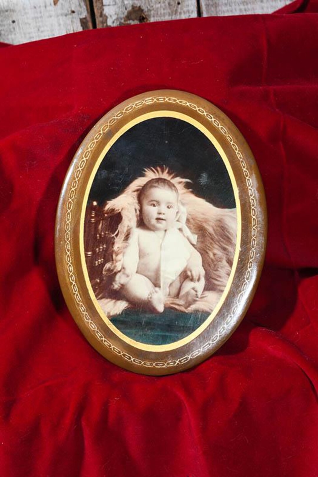 Antique Sepia Oval Celluloid Photograph - Victorian Baby Portrait ...