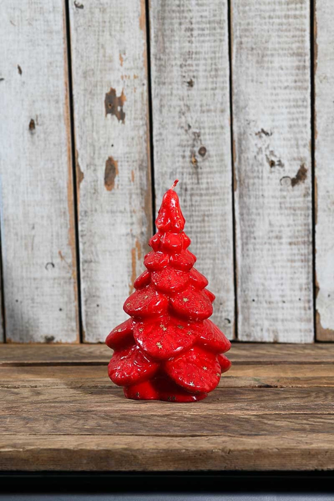 Vintage Christmas Tree Candle Large 8" Red Wax, Gurley or Tavern Candle ...