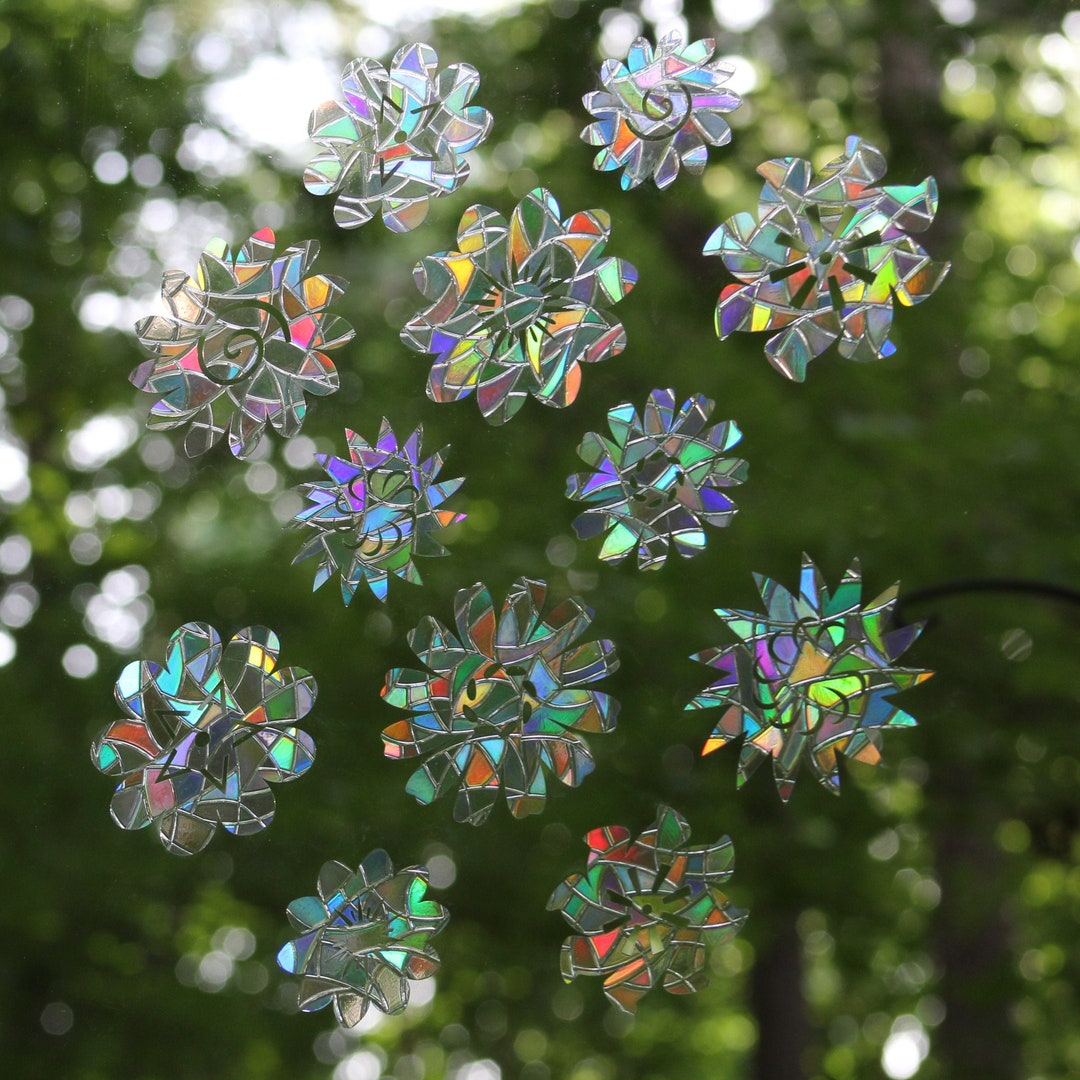 Pinwheel Flowers Rainbow Prism Window Decals - Set of 12, Prevent Bird ...