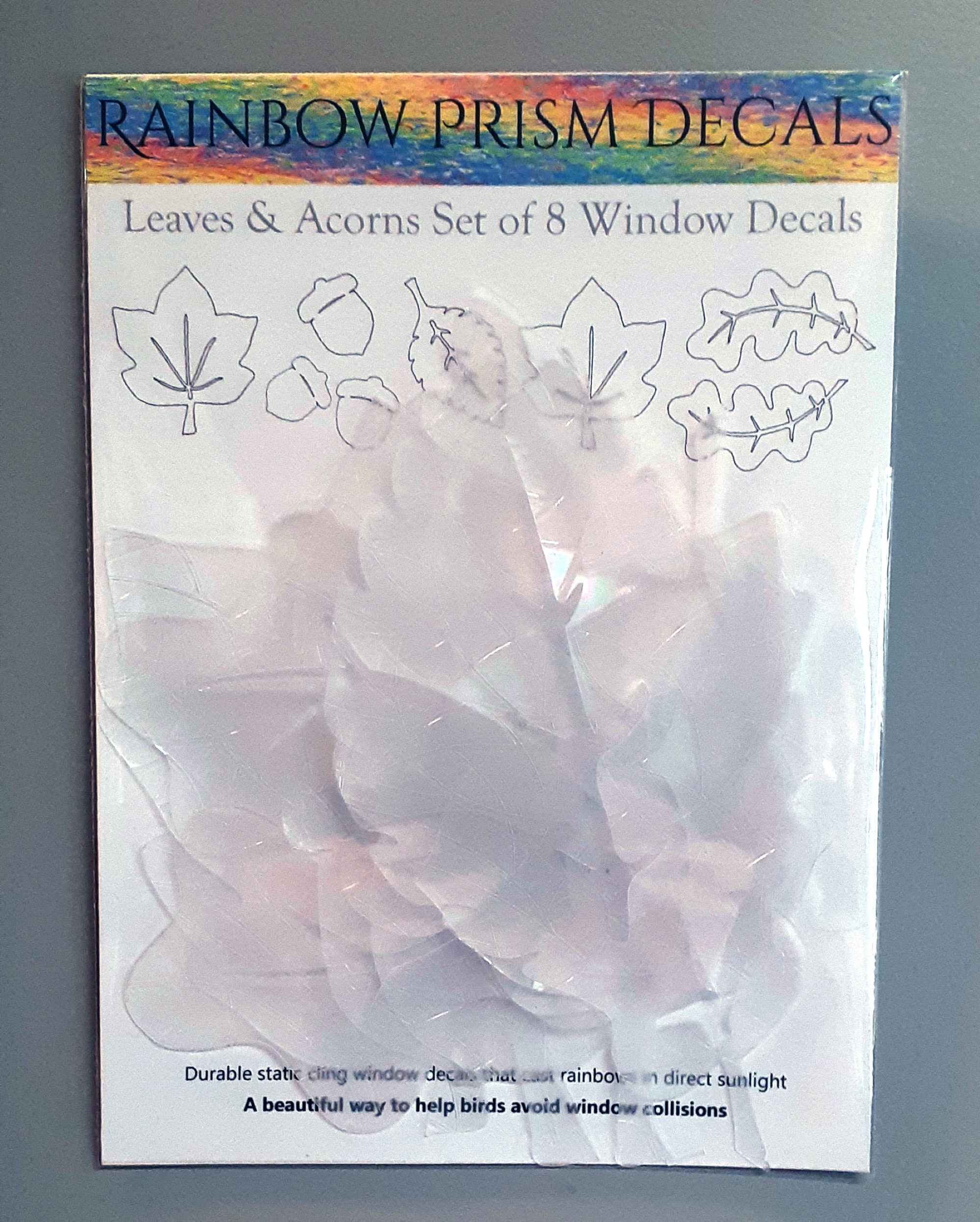 Leaves and Acorns Rainbow Prism Window Decals - Set of 8, Reusable ...