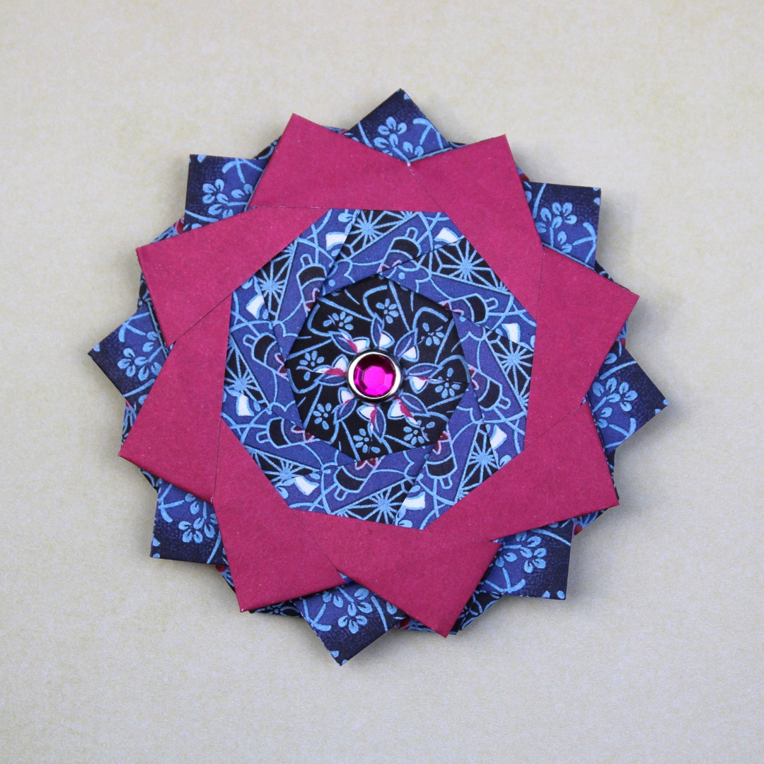 Deep Pink and Blue Origami Rosette Magnet - Etsy