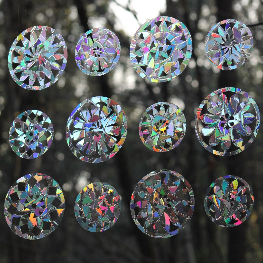 Mandala Flowers Rainbow Prism Window Decals - Set of 12, Prevent Bird ...