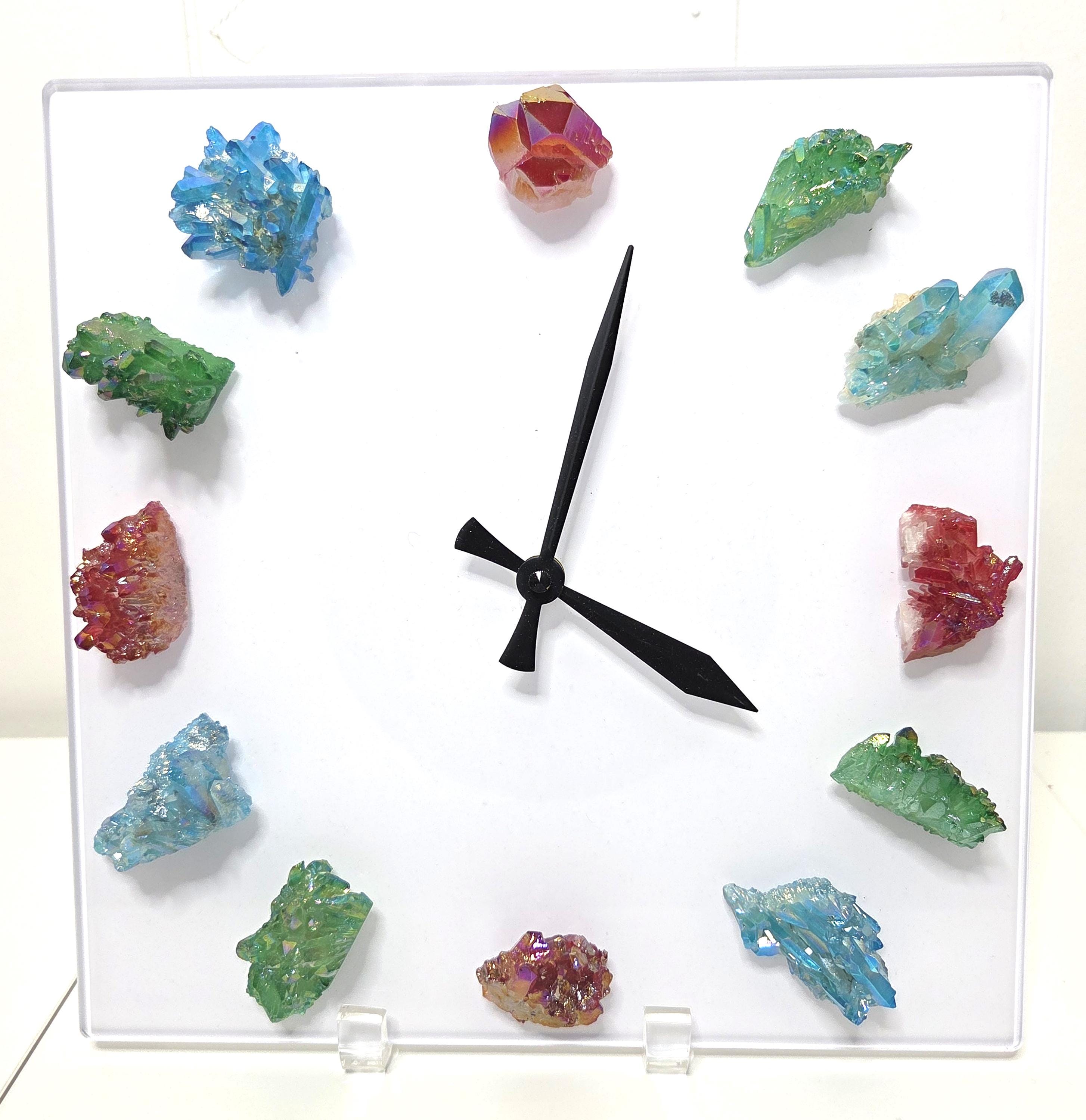 Rainbow Aura Quartz Crystal Cluster Clock for Wall Mount or Tabletop ...