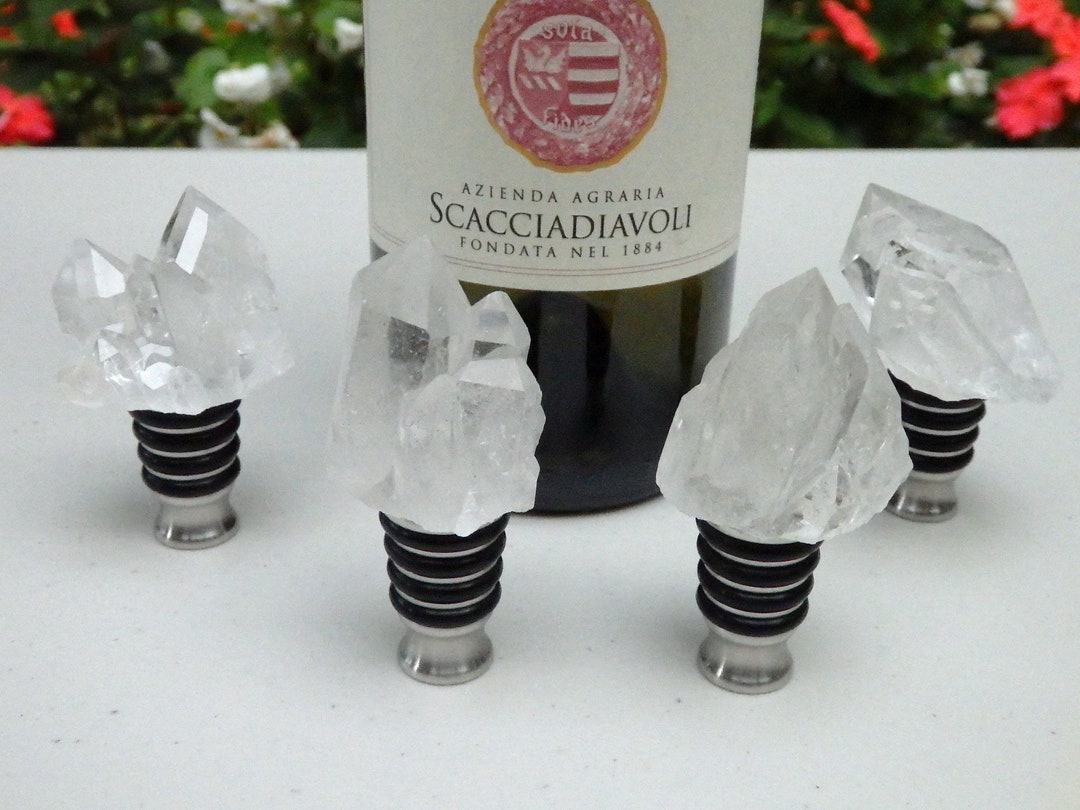 White Quartz Crystal Wine Stoppers - Choice of Points or Clusters ...
