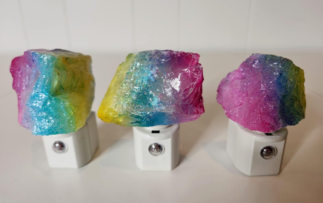 Rainbow Aura Quartz Crystal Chunk LED Gemstone Sensor Night Light ...