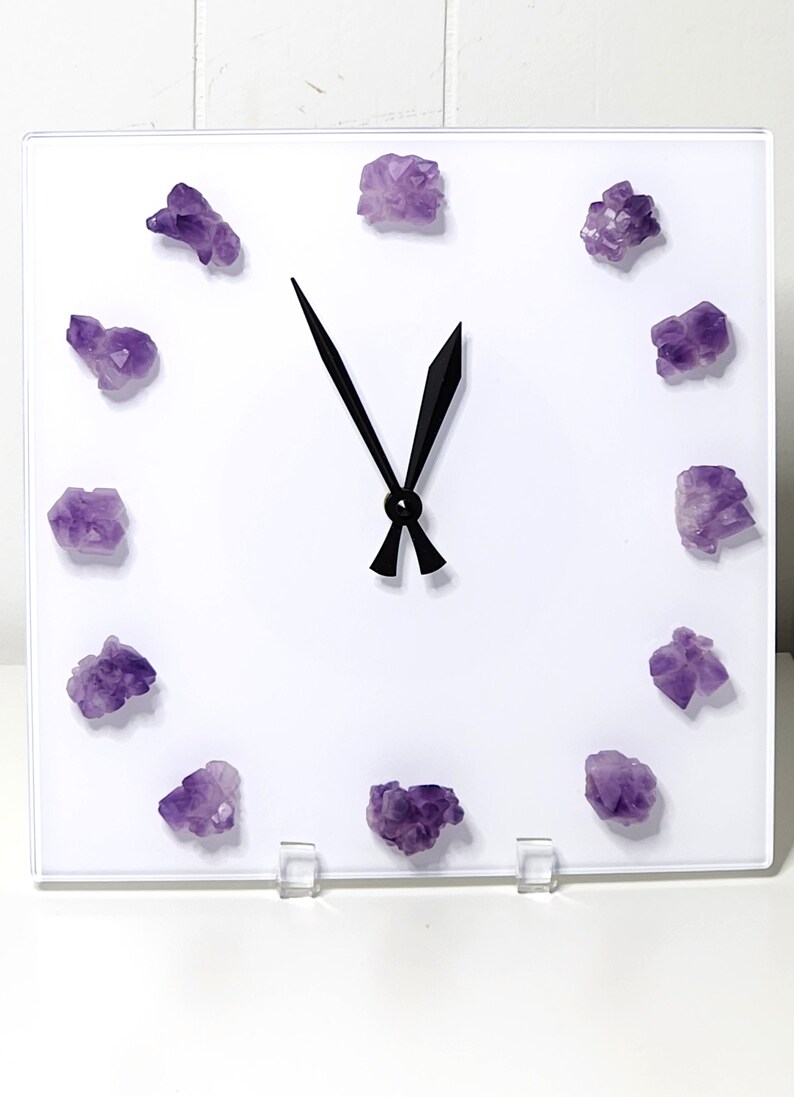 Natural Amethyst Crystal Cluster Clock for Wall Mount or Tabletop ...