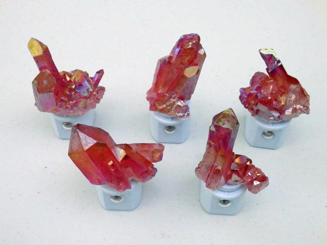 Ruby Red Aura Quartz Crystal LED Gemstone Night Light With Light Sensor ...