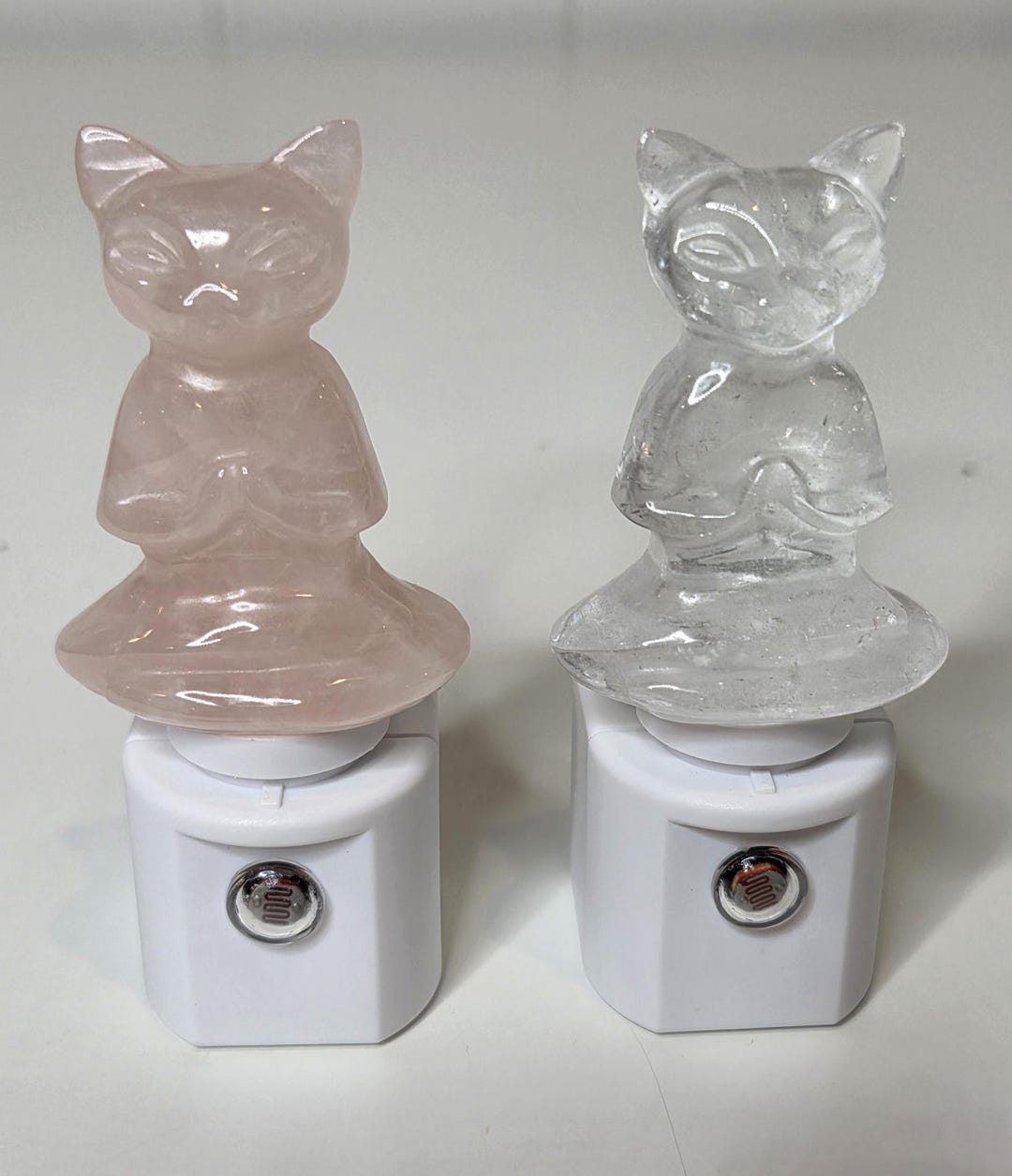 Namaste Kitty Cat Quartz Crystal LED Light Sensor Gemstone Night Light ...