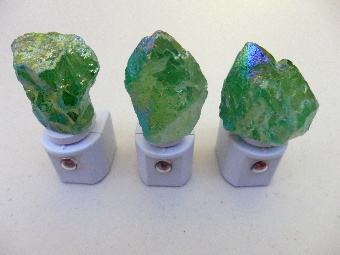 Green Apple Aura Quartz Crystal Chunks LED Gemstone Night Light With ...