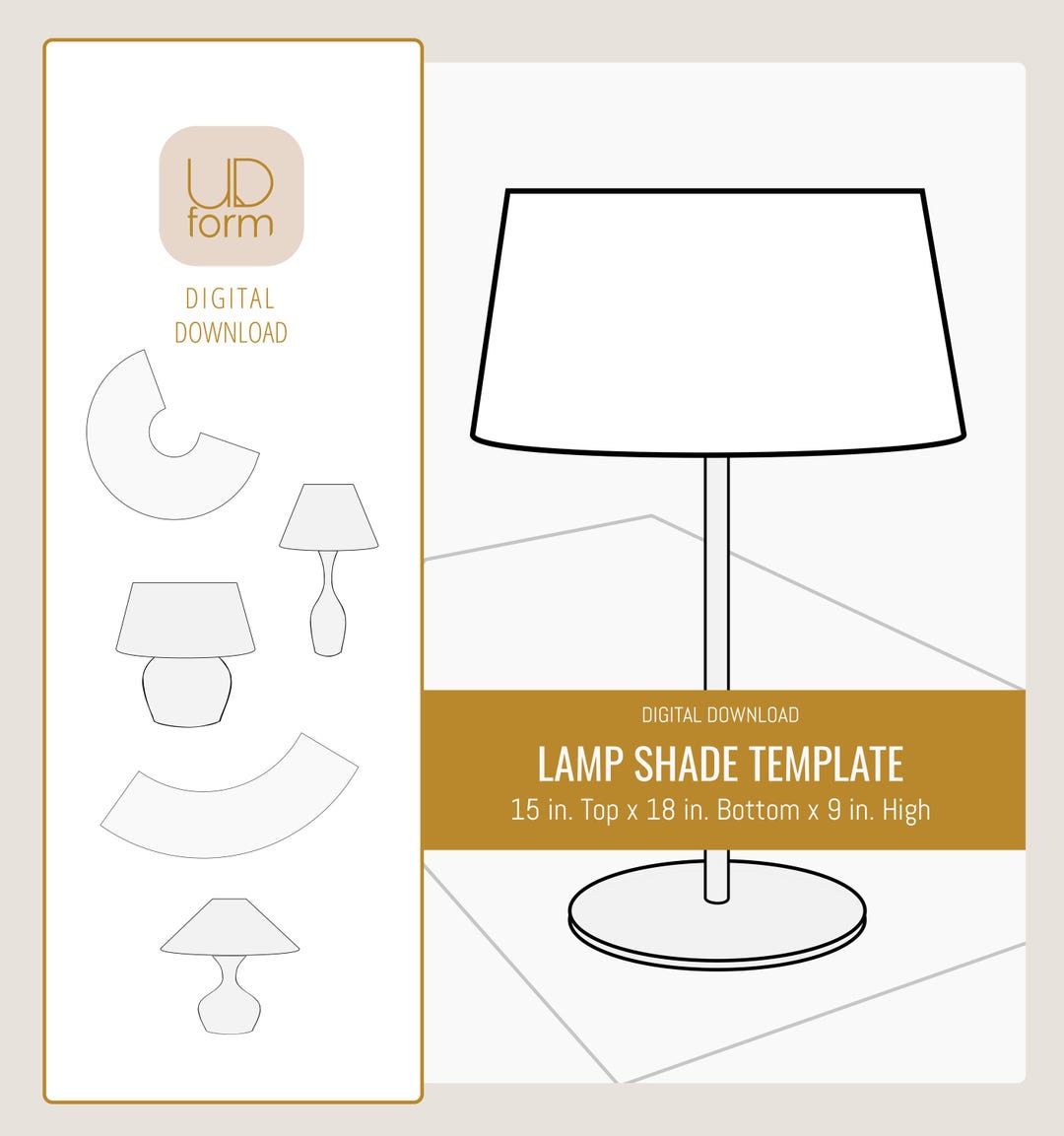 Tapered Lamp Shade Template for a 15" Top Dia X 18" Bottom Dia X 9 ...