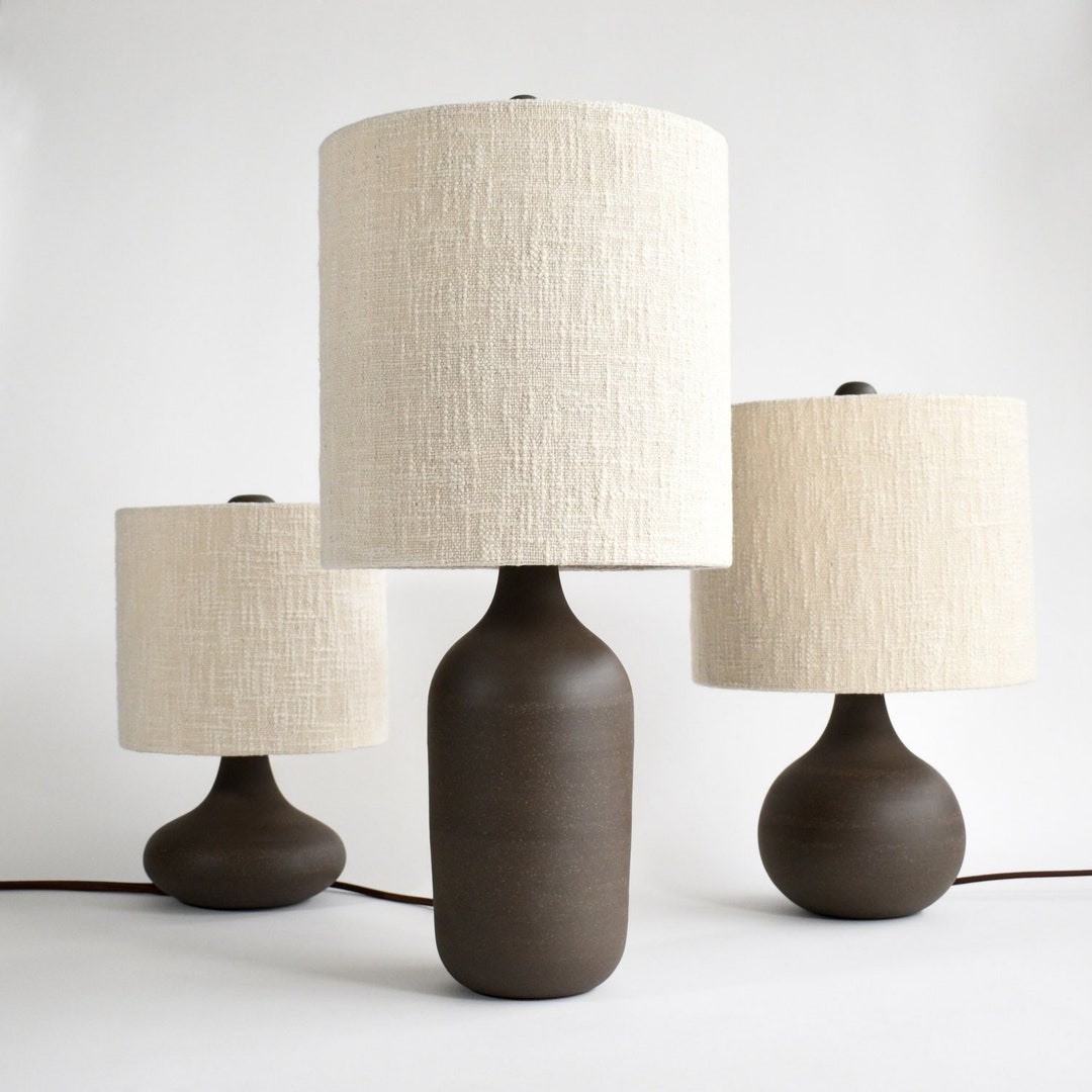 Handmade Ceramic Table Lamp CG Peat 6 MCM Small Table Lamp With Boucle ...