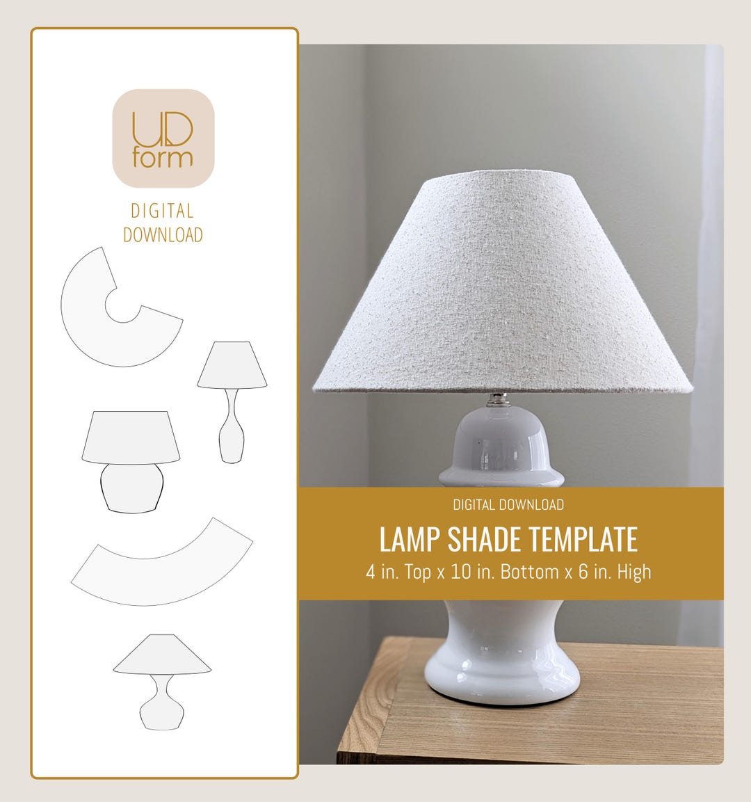 Tapered Lamp Shade Template for a 4" Top Dia X 10" Bottom Dia X 6" High ...