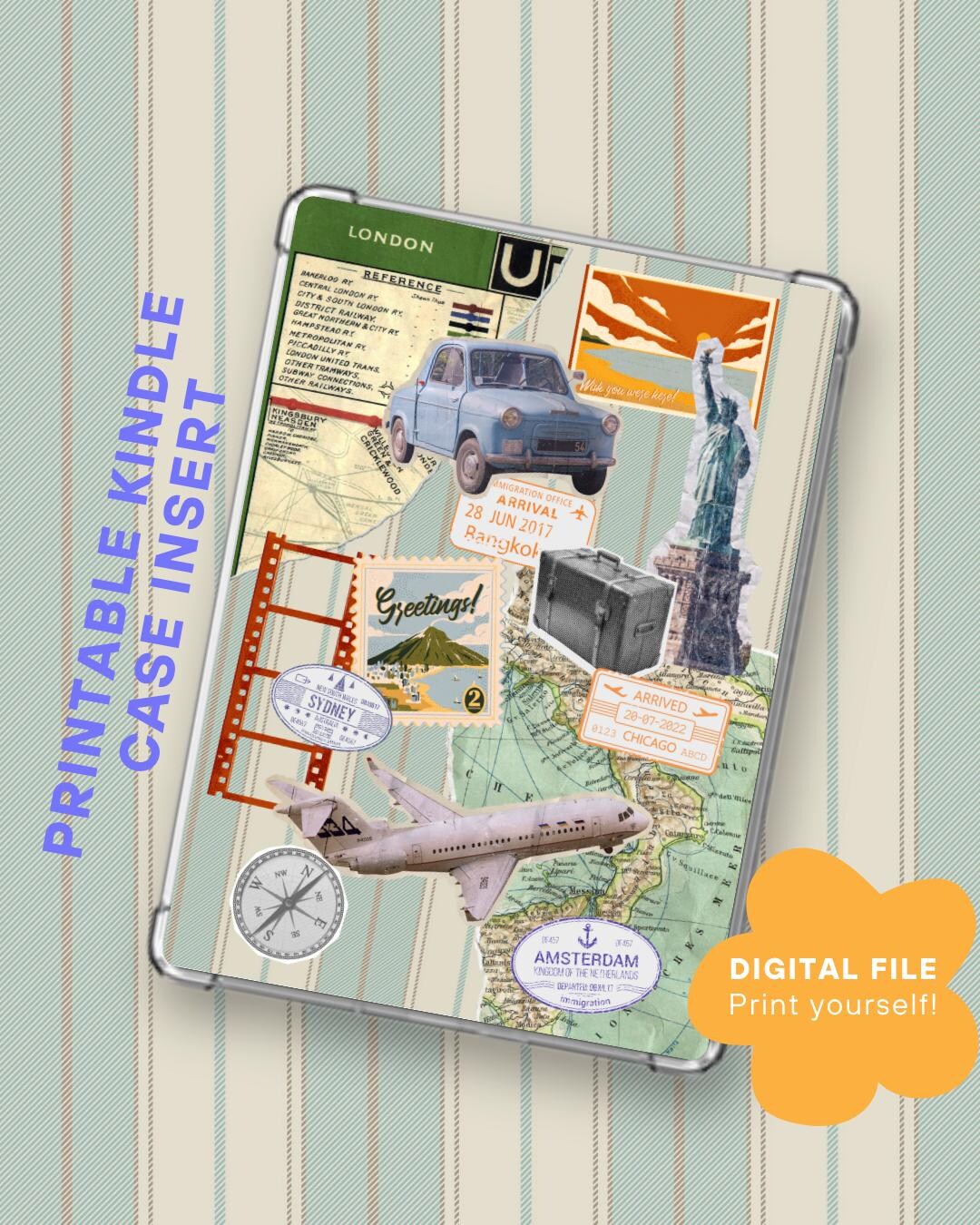 Vintage Travel Scrapbook Printable Kindle Insert for Clear Case - Basic ...