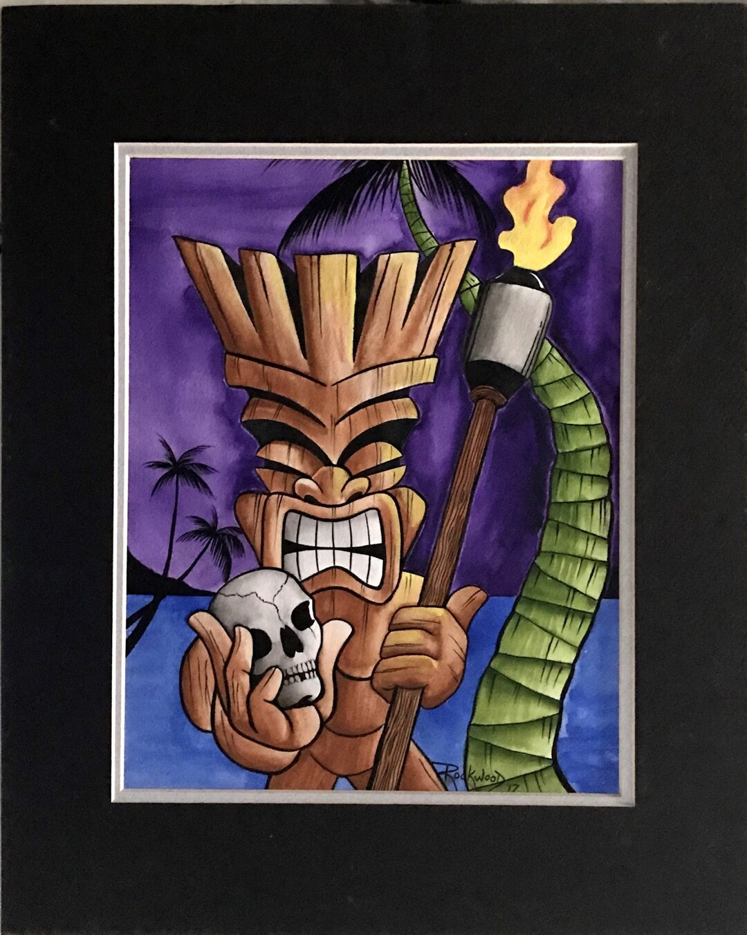 Tiki Island Watercolor 16x20 Double Matted, Watercolor Painting ...