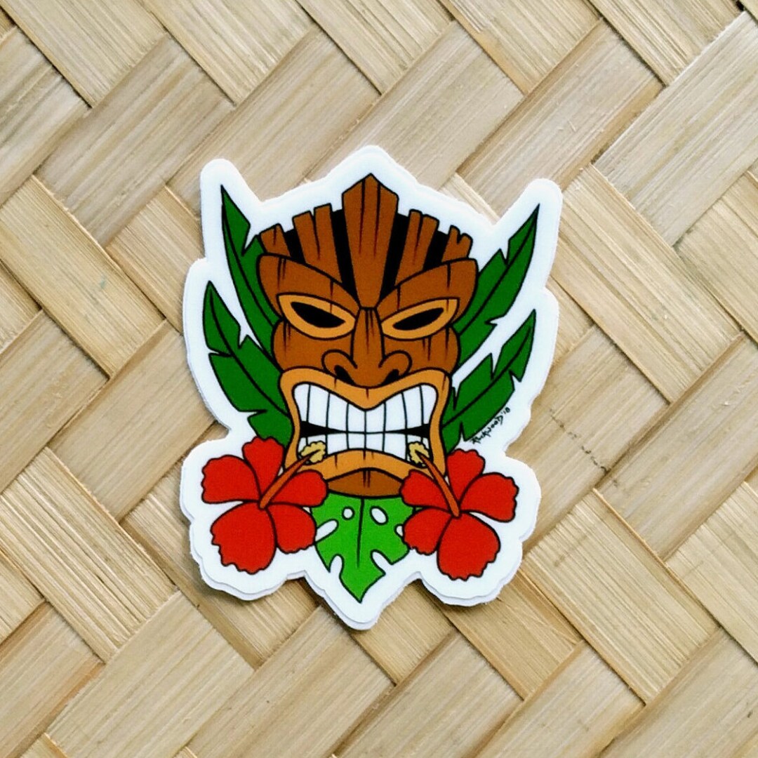 Tiki Tom Sticker, Hawaii Sticker, Die Cut Sticker, Hibiscus Sticker ...