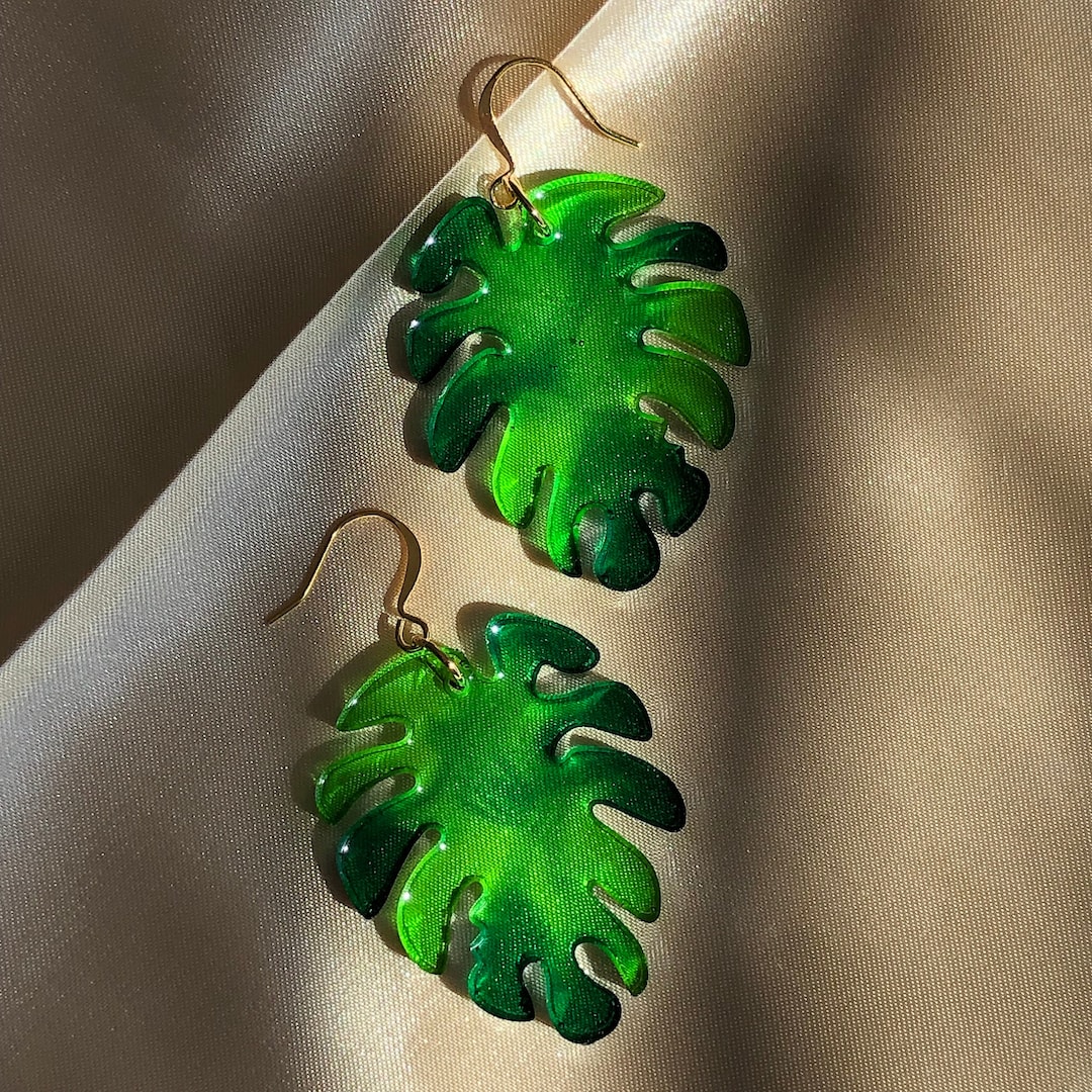 Tropical Palm Leaf Resin Earrings - Etsy
