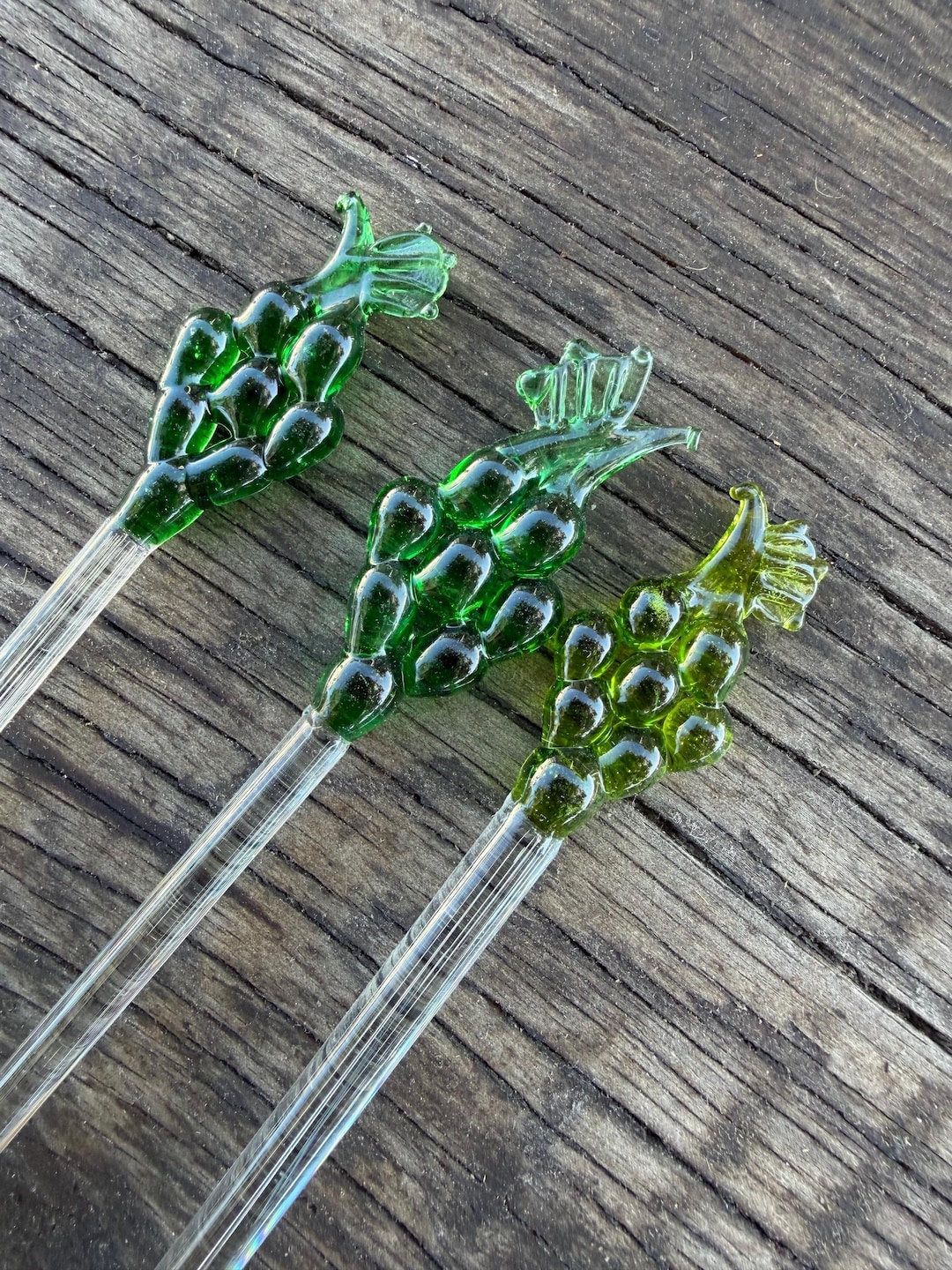 Vintage Cocktail Drink Stir Stick Swizzle Stick Green Glass Grape ...