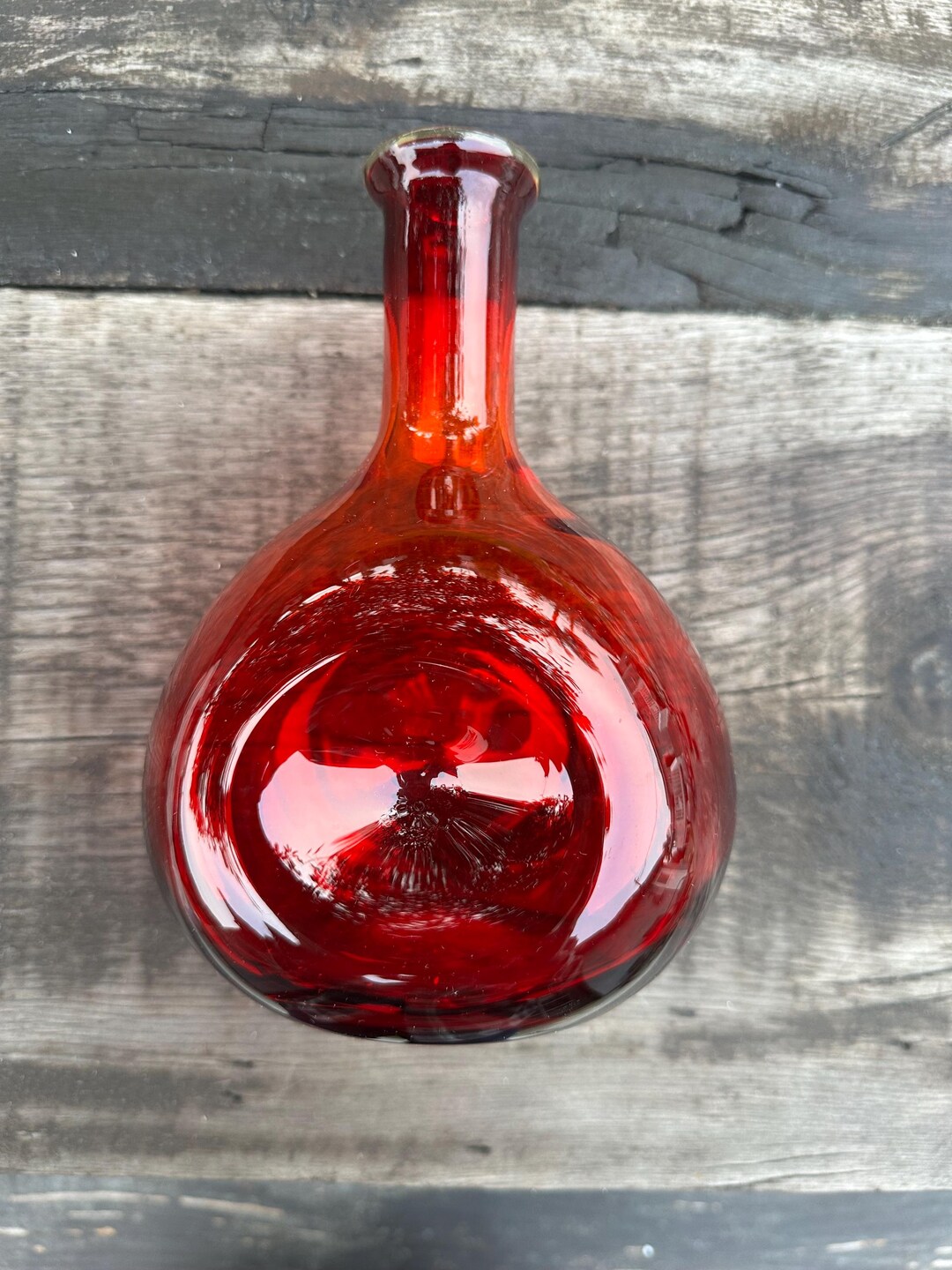 Vintage Mid Century Modern Rainbow Glass Company Hand Blown Red Pinched ...