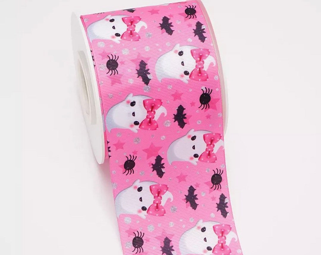 Ghost Ribbon, Pink Ghost Ribbon, Halloween Ribbon, Grosgrain Ribbon ...