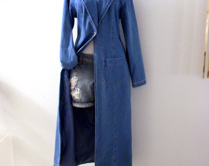 90s Blue Denim Duster Coat Vintage Blue Jean Long Duster Cotton Denim ...