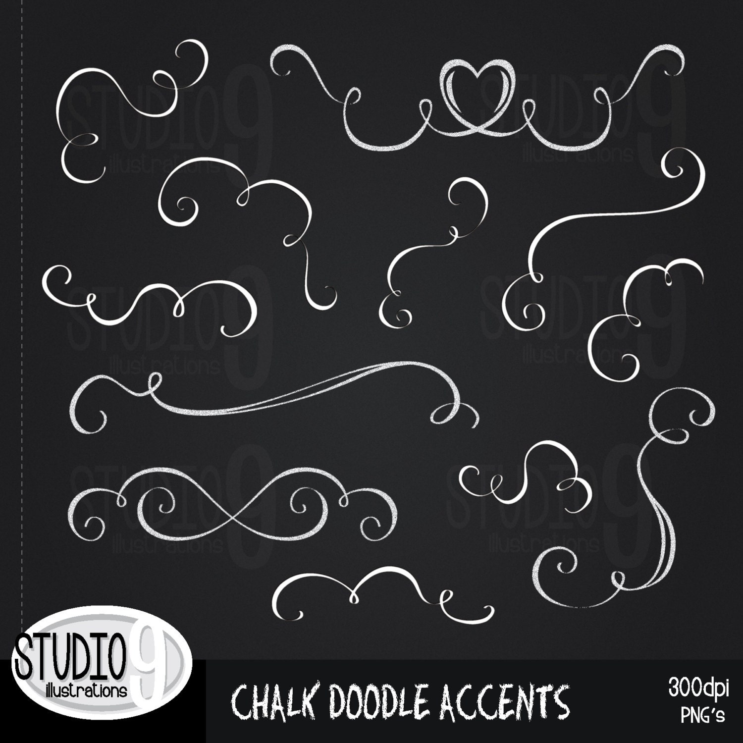 CHALK DOODLE ACCENTS Clipart Illustrations Flourish Clip Art | Etsy