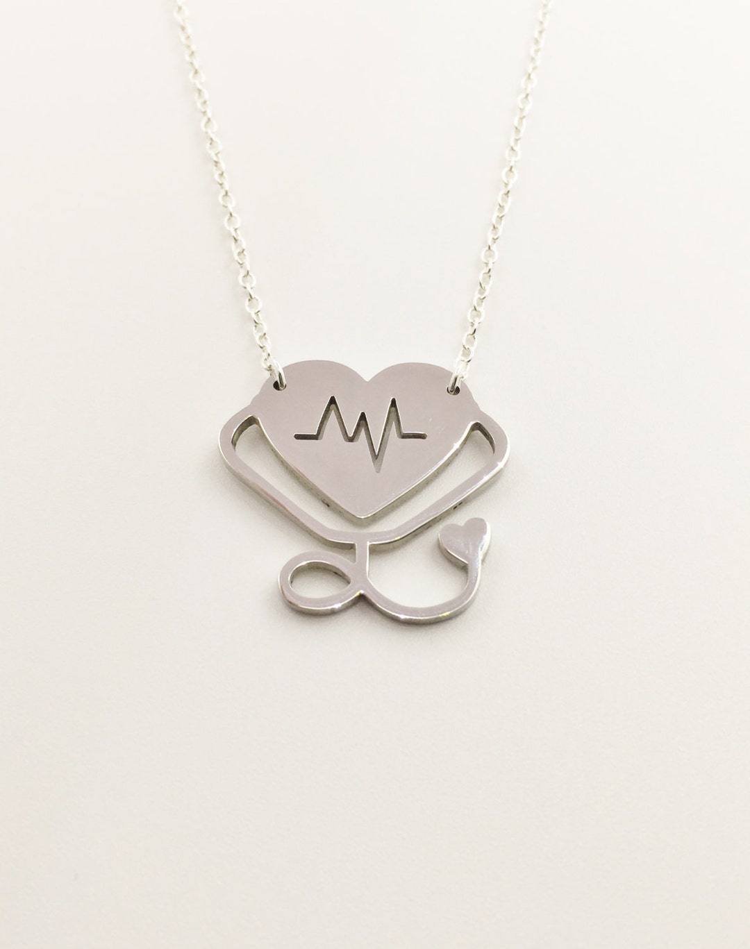 Stethoscope Necklace, Electrocardiogram EKG, Heart Beat Necklace, Gift ...
