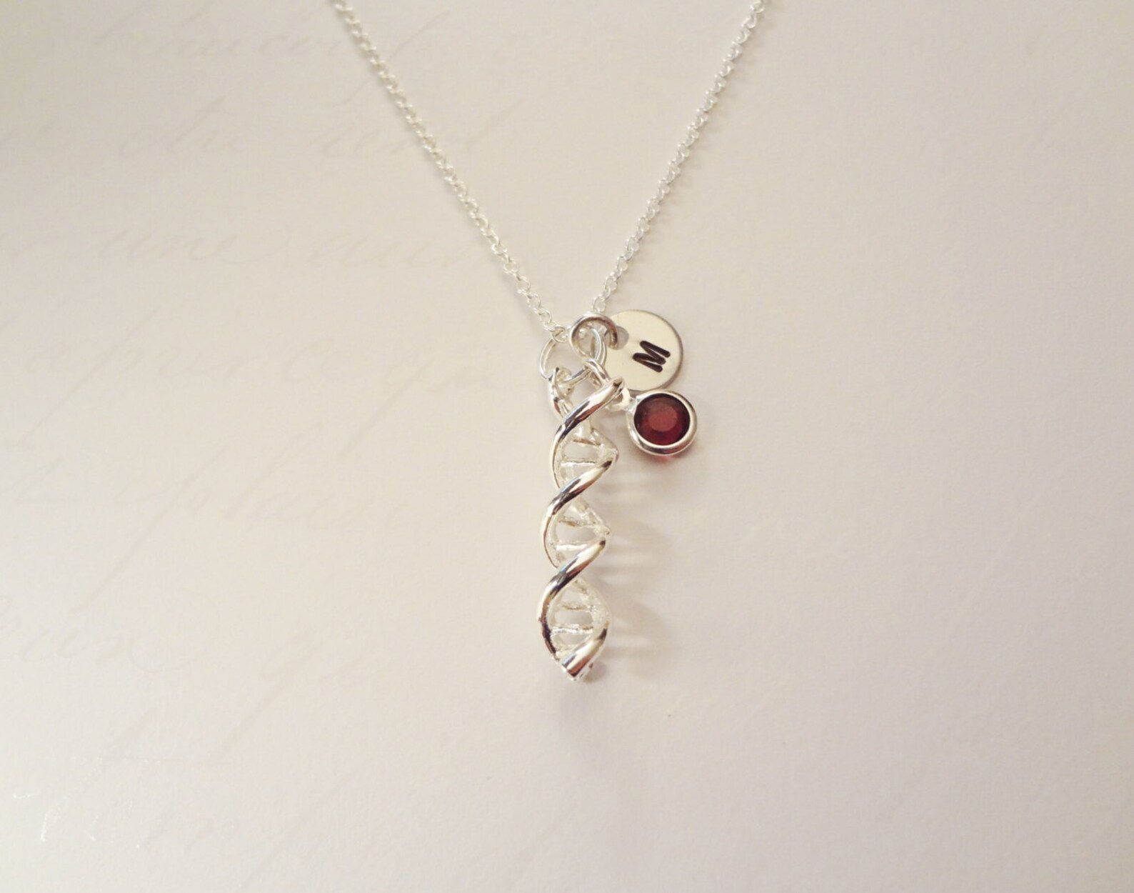 DNA Necklace DNA Strand Double Helix With Initial & Swarovski ...