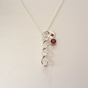 DNA Necklace DNA Strand Double Helix With Initial & Swarovski ...