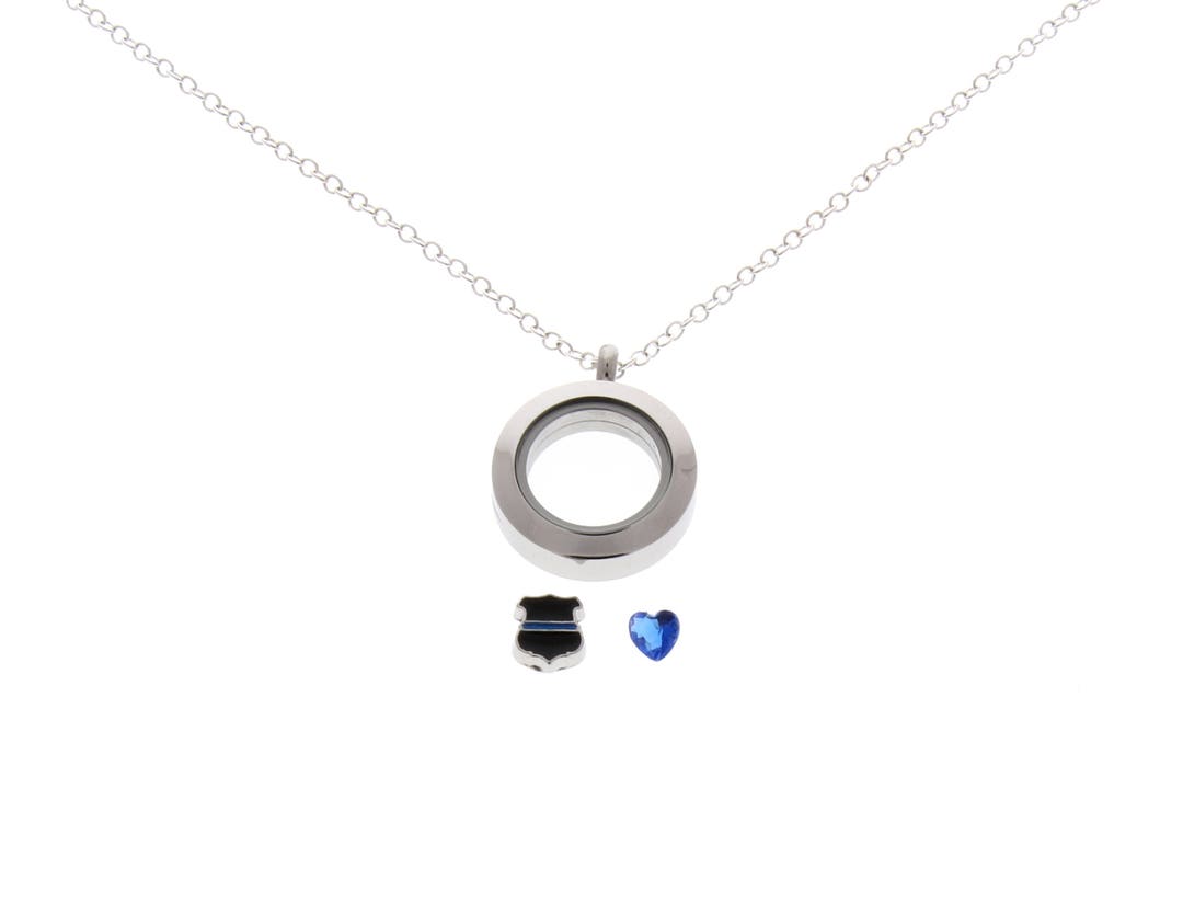 Thin Blue Line Police Officer Floating Locket Necklace, Gift for Female ...