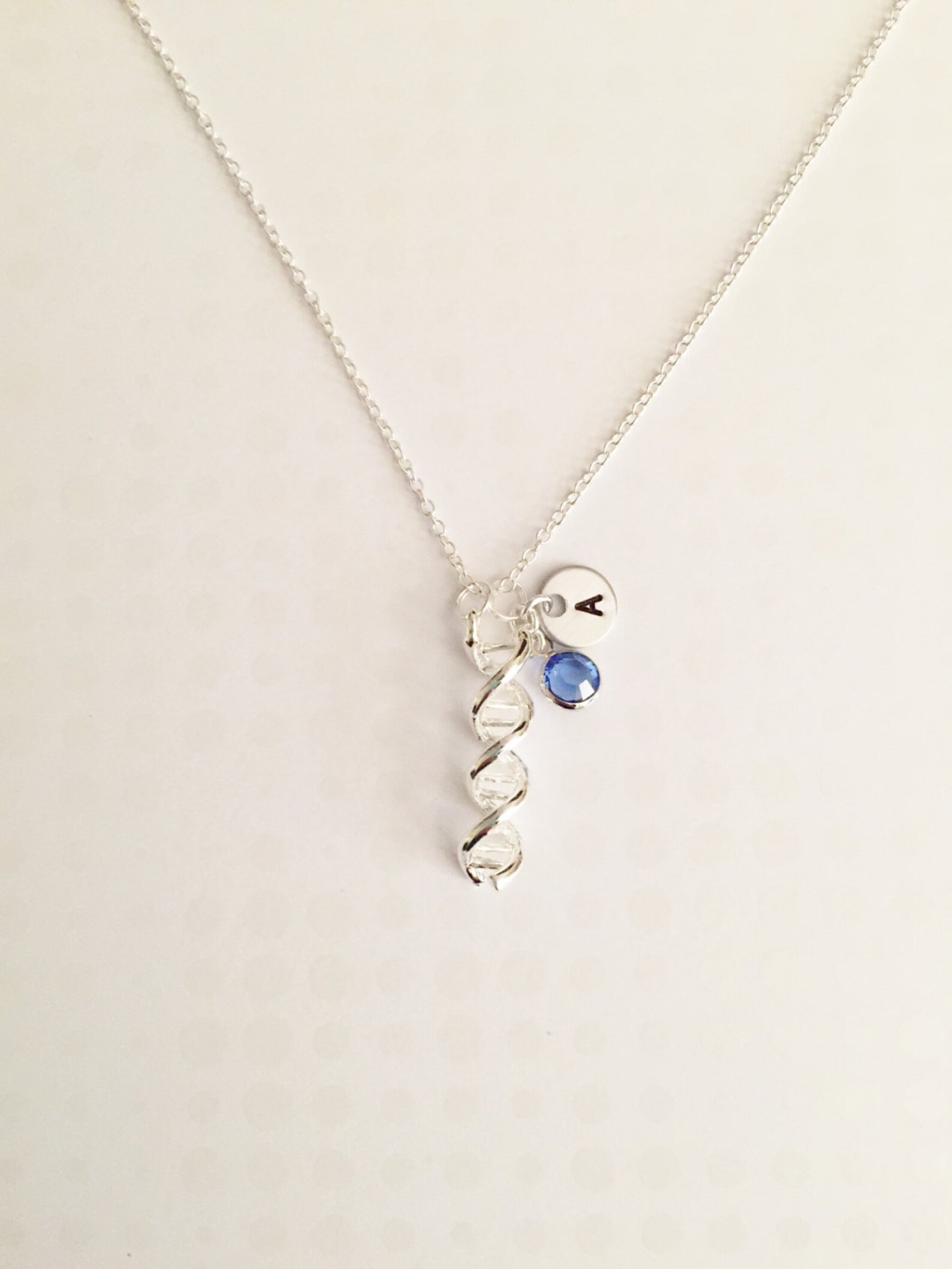 DNA Necklace DNA Strand Double Helix With Initial & Swarovski | Etsy