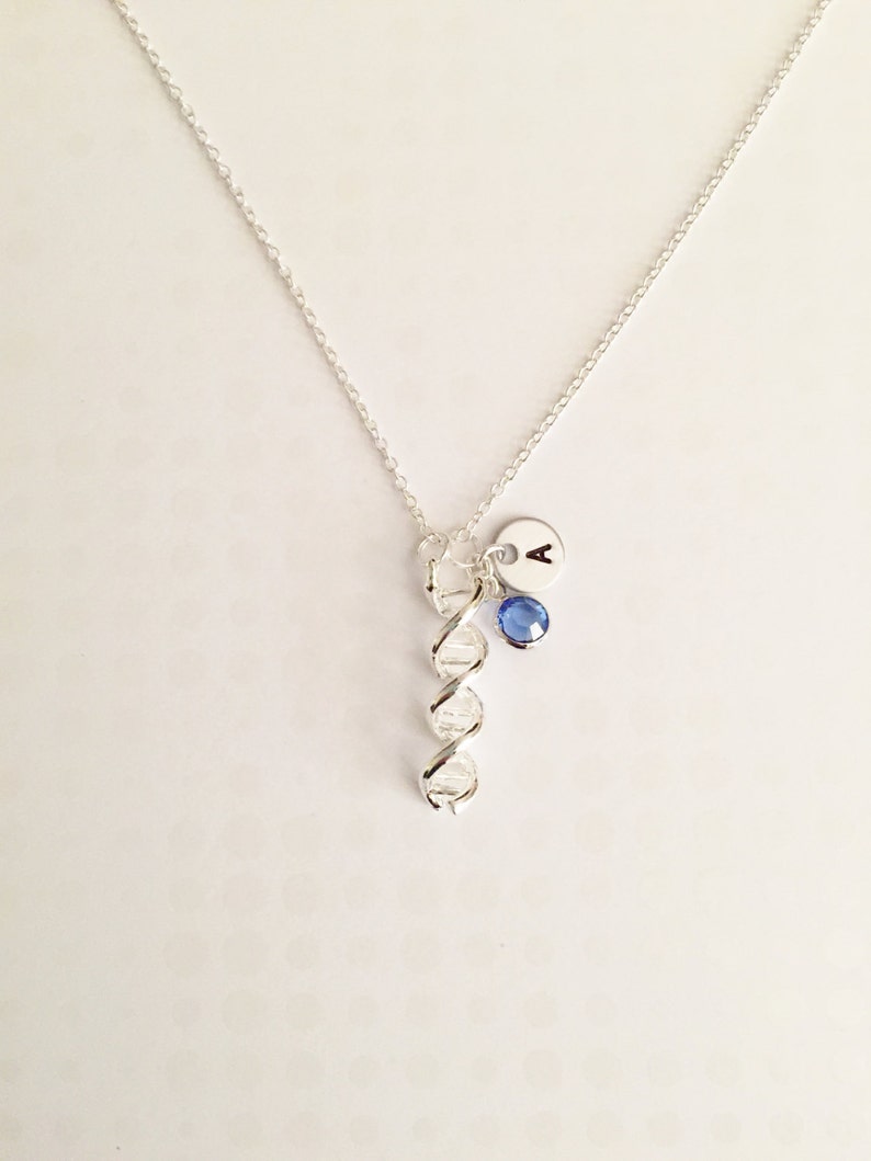 DNA Necklace DNA Strand Double Helix With Initial & Swarovski | Etsy