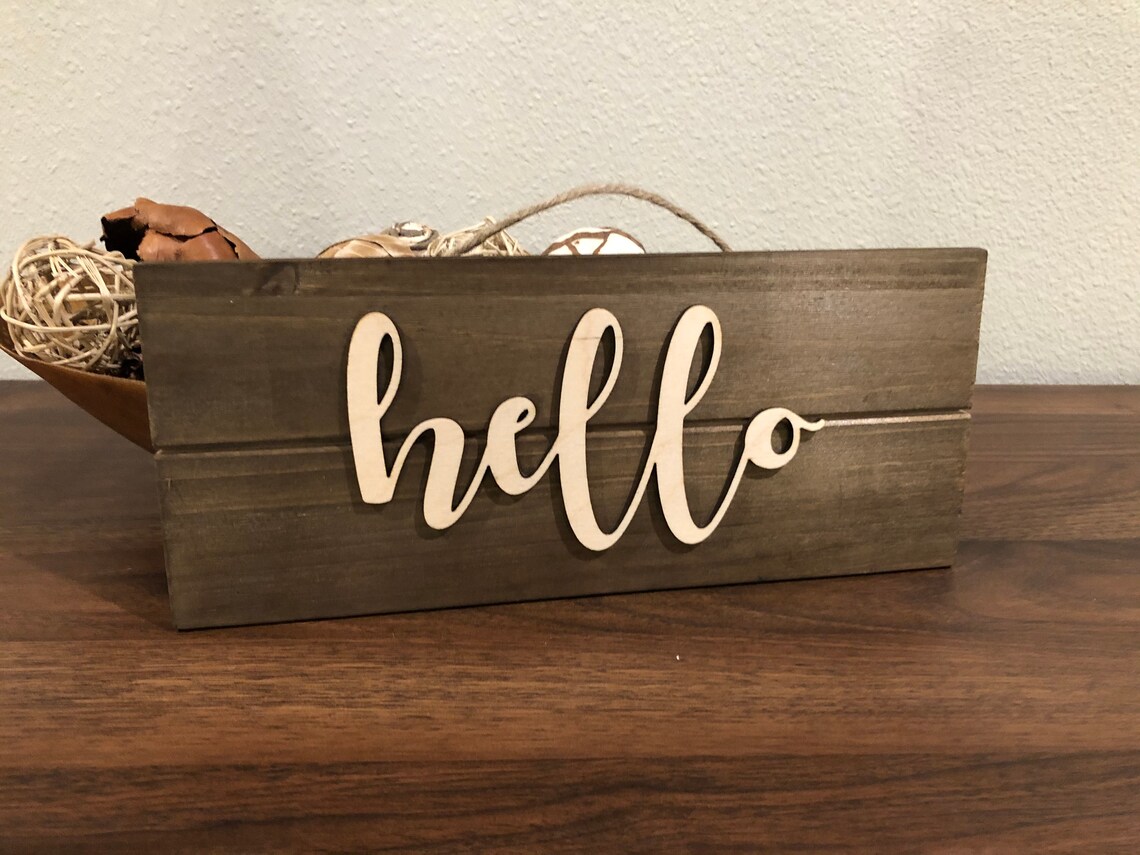 Hello Sign Hello Door Sign Wood Sign Wood Wall Sign Hello | Etsy