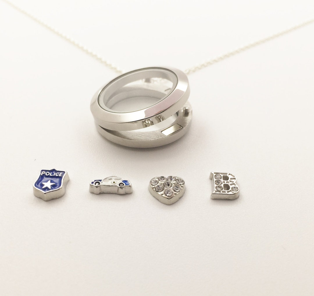Police Officer Floating Locket Necklace, Gift for Police Wife, Police ...