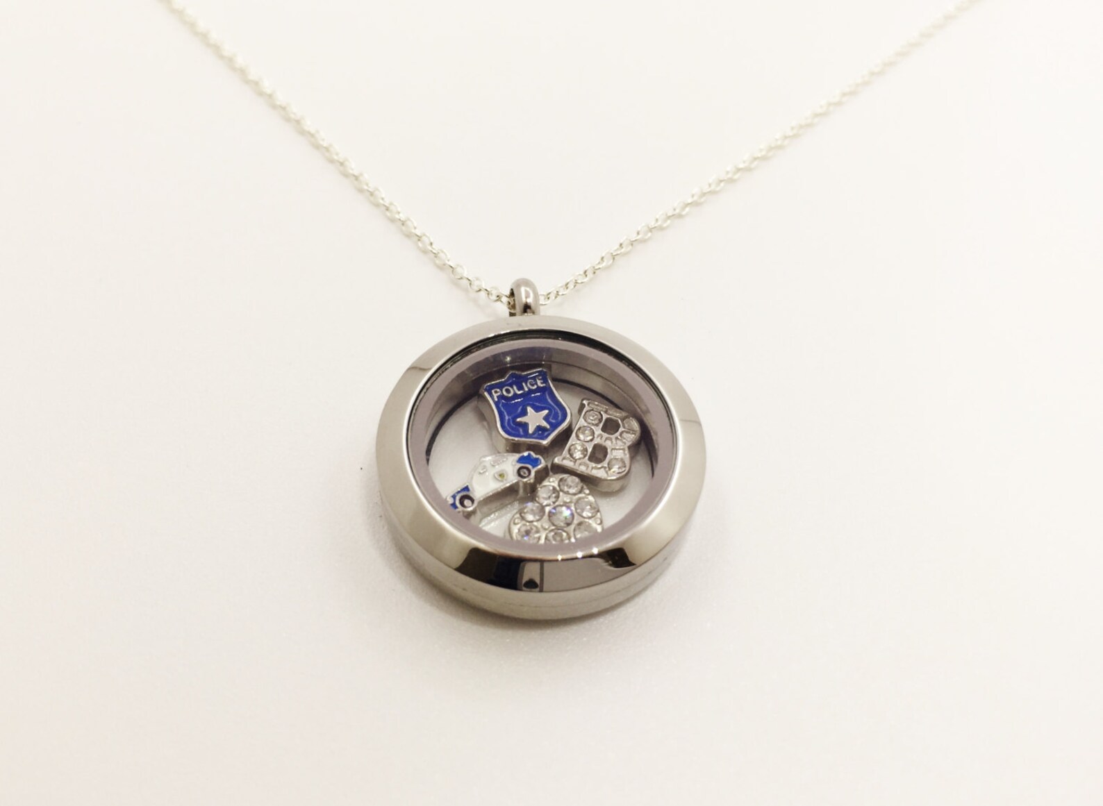Police Officer Floating Locket Necklace, Gift for Female Police Officer ...
