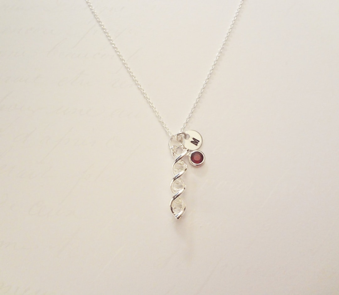 DNA Necklace DNA Strand Double Helix With Initial & Swarovski ...