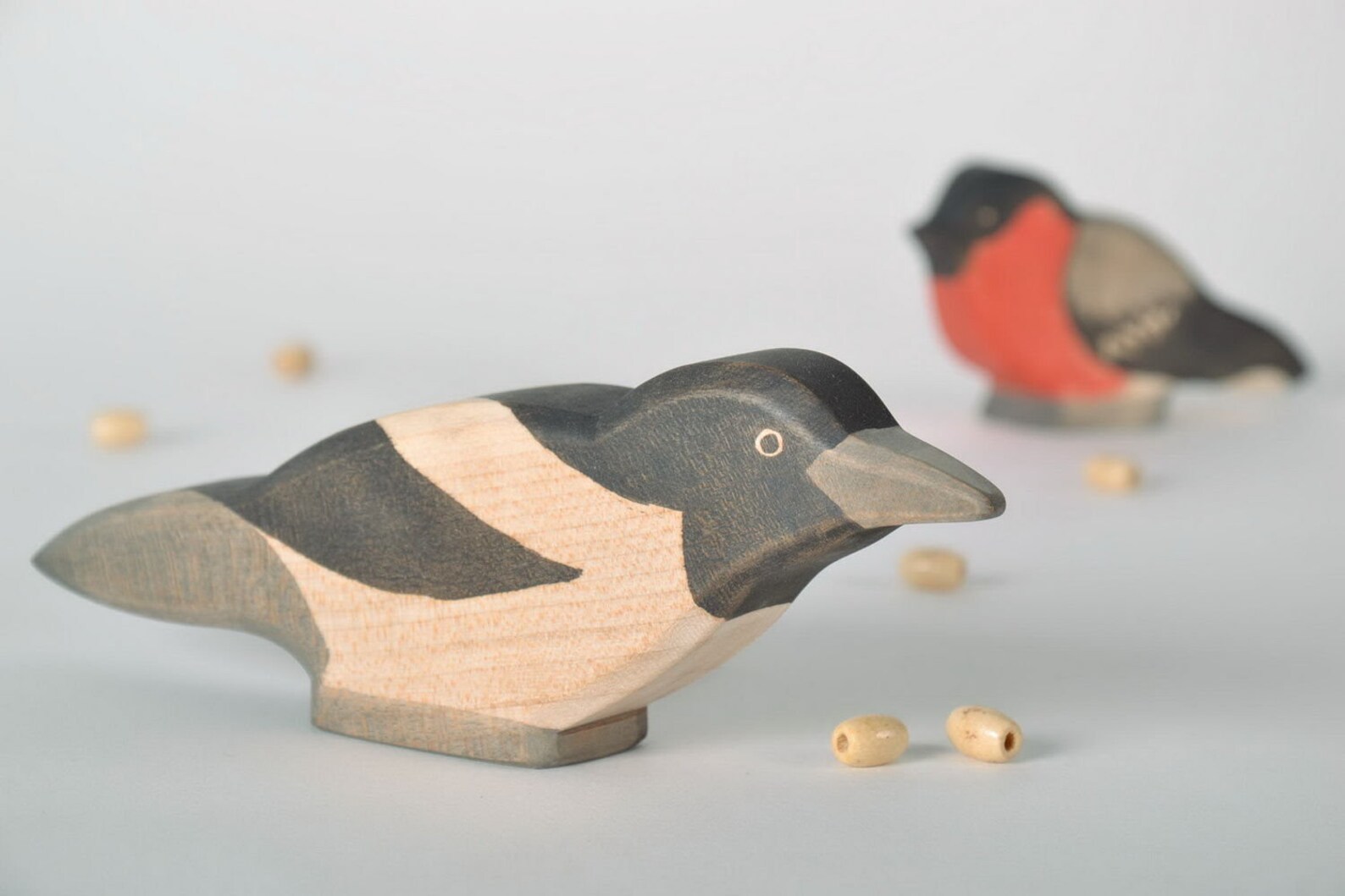 Wooden Figurine Magpie - Wooden Bird - Wood Bird Figurine - Bird ...