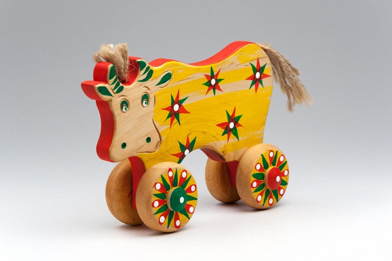 Cow Toy - Push Toy - Cow Figurine - Animal Zoo - Kids Toy - Pull Toy ...