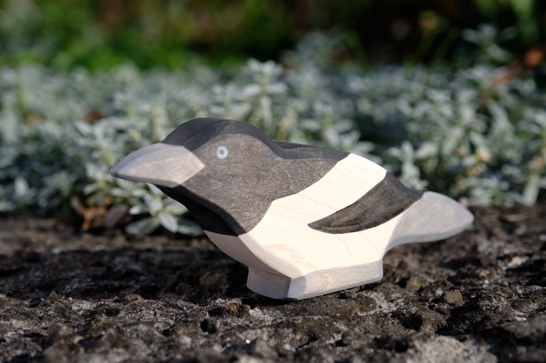 Handcrafted Wooden Magpie Bird Figurine - Wood Bird Figurine - Bird ...