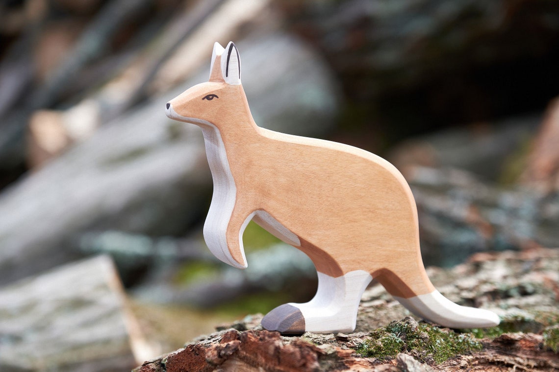 Wooden Kangaroo Figurine - Kangaroo Toy - Wooden Kangaroo - Wood Animal ...