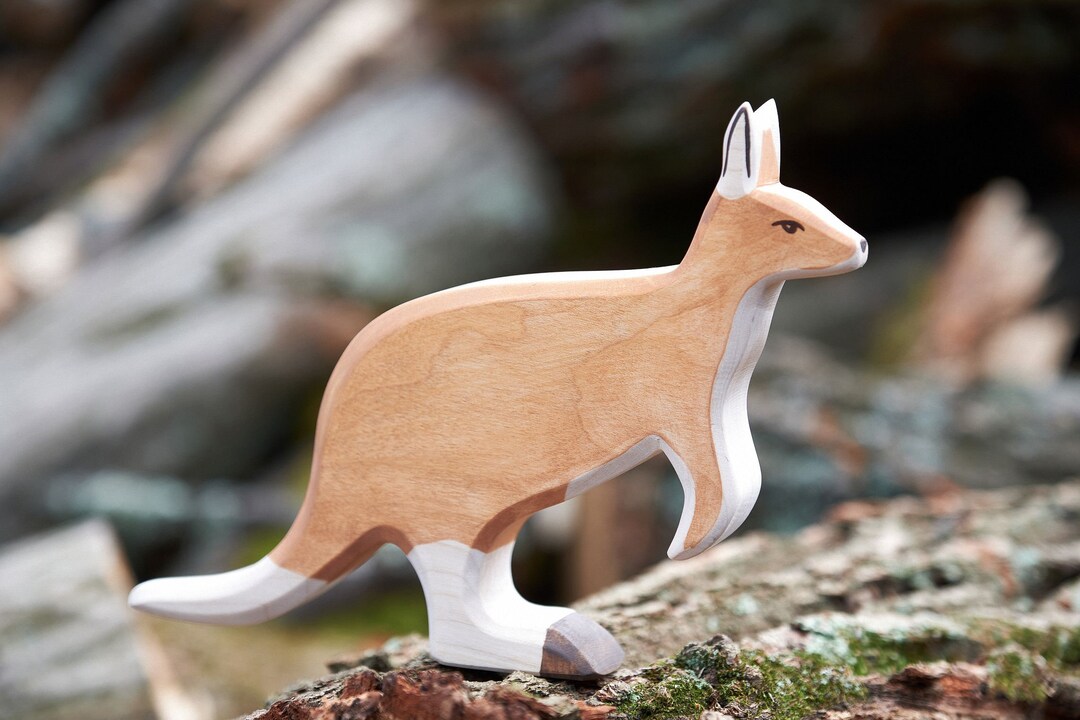 Wooden Kangaroo Figurine - Kangaroo Toy - Wooden Kangaroo - Wood Animal ...