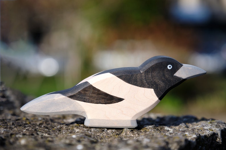 Handcrafted Wooden Magpie Bird Figurine - Wood Bird Figurine - Bird ...
