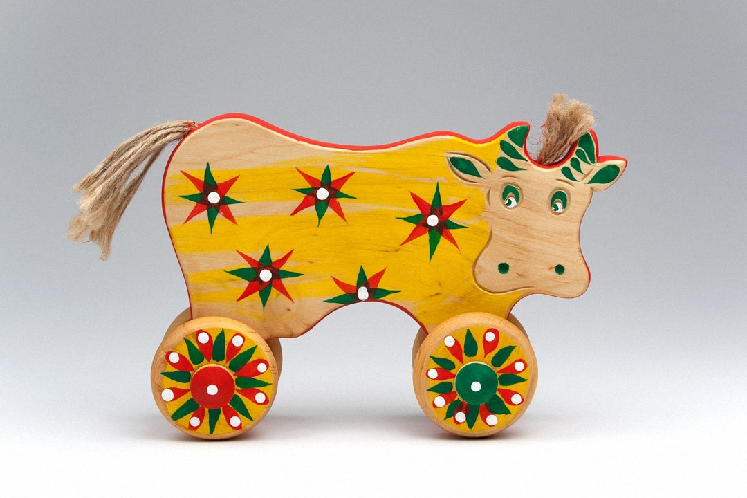 Cow Toy - Push Toy - Cow Figurine - Animal Zoo - Kids Toy - Pull Toy ...