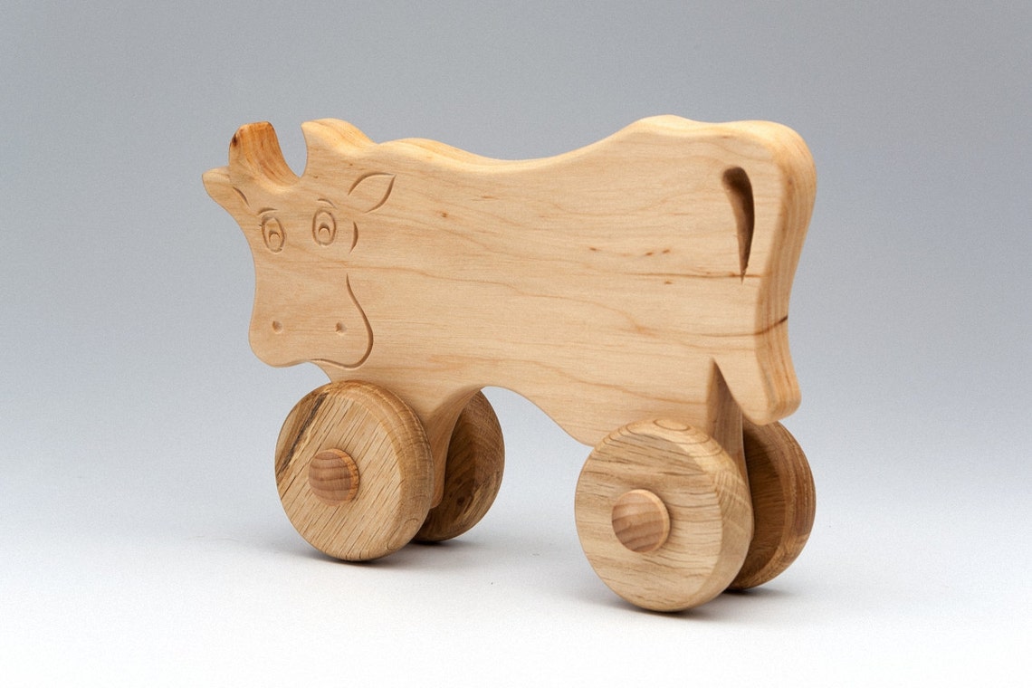 Cow Figure Rolling Toy Toy on Wheels Cow Toy Waldorf - Etsy