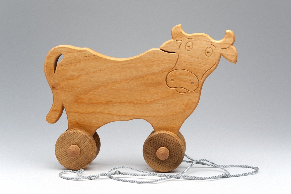 Cow Wood Cow on Wheels Wooden Cow Toy Eco Friendly - Etsy