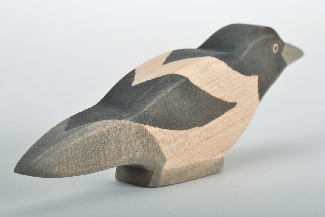 Wooden Figurine Magpie Wooden Bird Wood Bird Figurine - Etsy